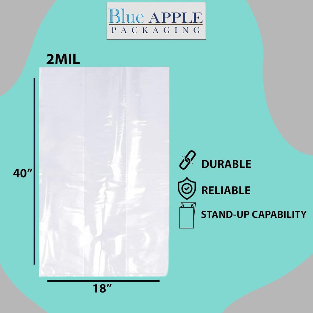 18X16X40 inches Gusseted Poly Bags Clear 2 Mil Low Density LDPE