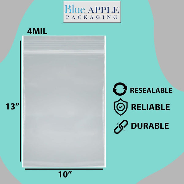 10X13 inches Reclosable Single Line Zipper Poly Bags 4 Mil (LDPE)